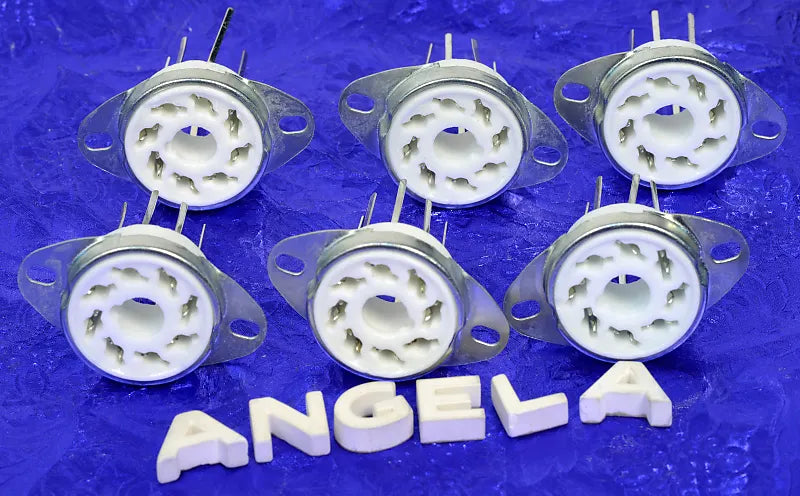 Six 8 Pin Octal PC Mount White Ceramic Tube Socket With Long Pins #810 ...