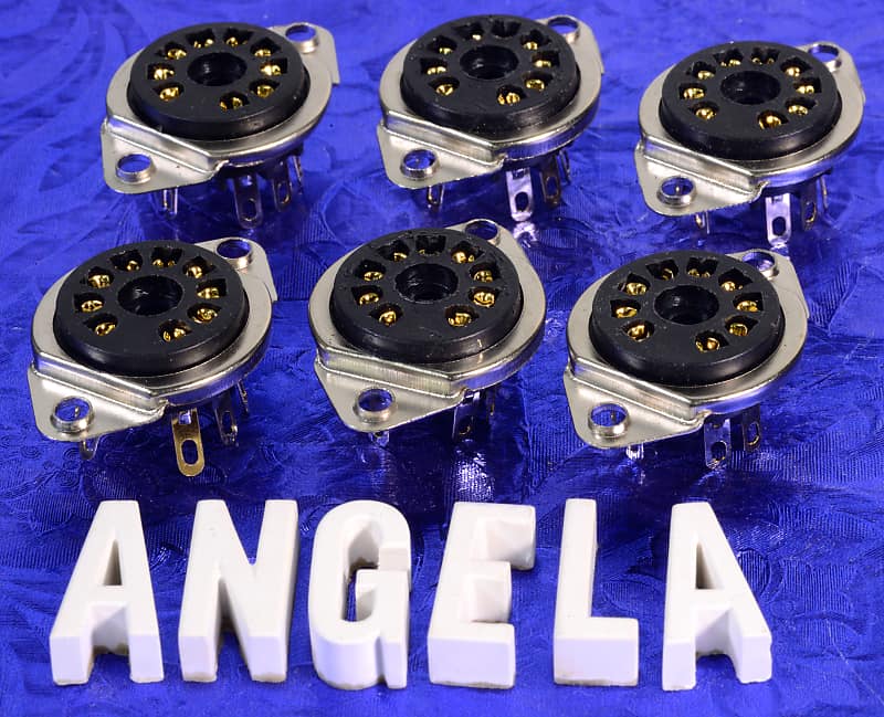 Six 9 Pin Noval Top Chassis Mount Black And Gold Tube Sockets, #99956X ...