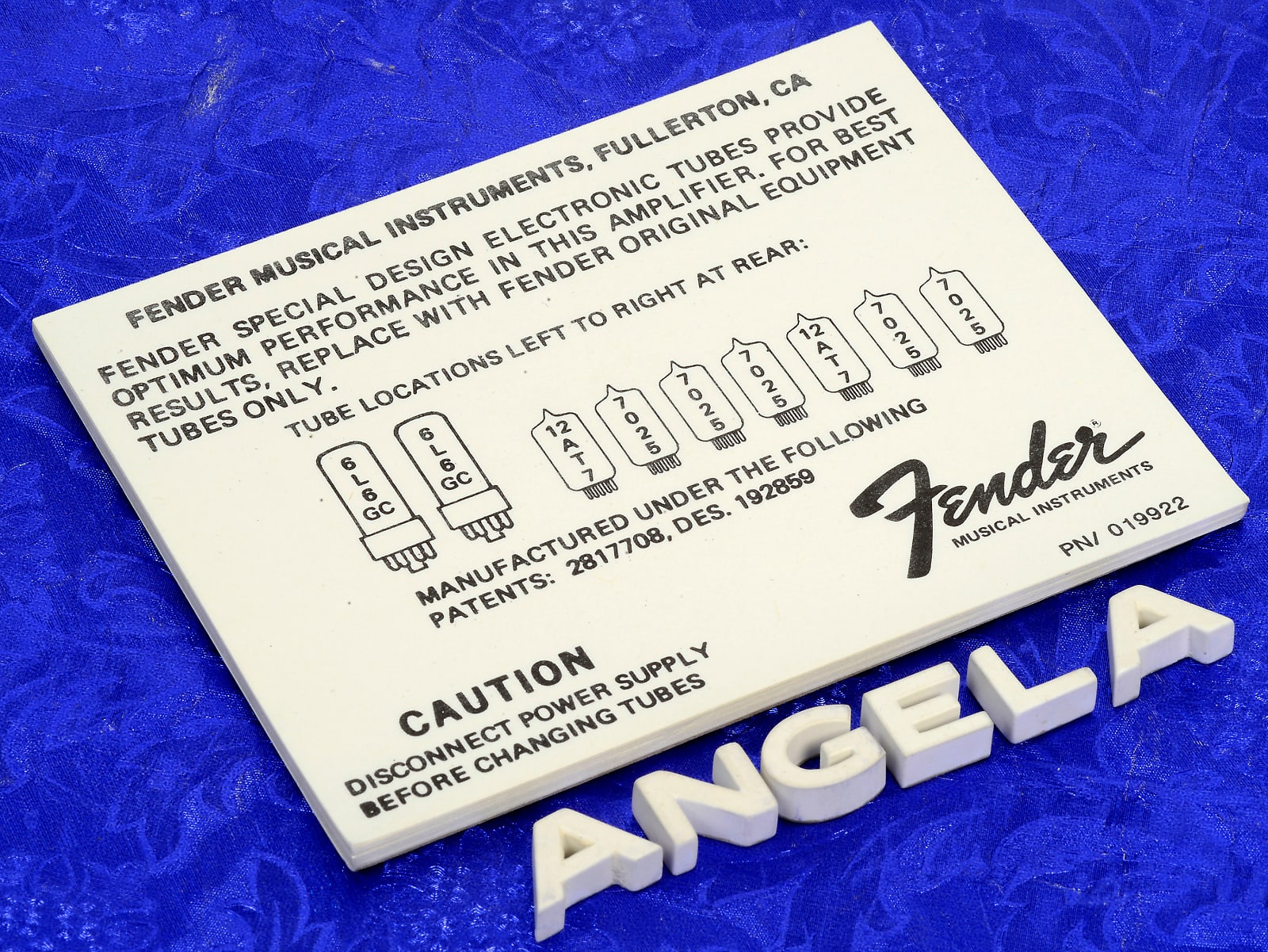 Fender Tube Chart #5 N.O.S. 6L6GC, 6L6GC 12AT7, 7025, 7025, 7025, 12AT ...