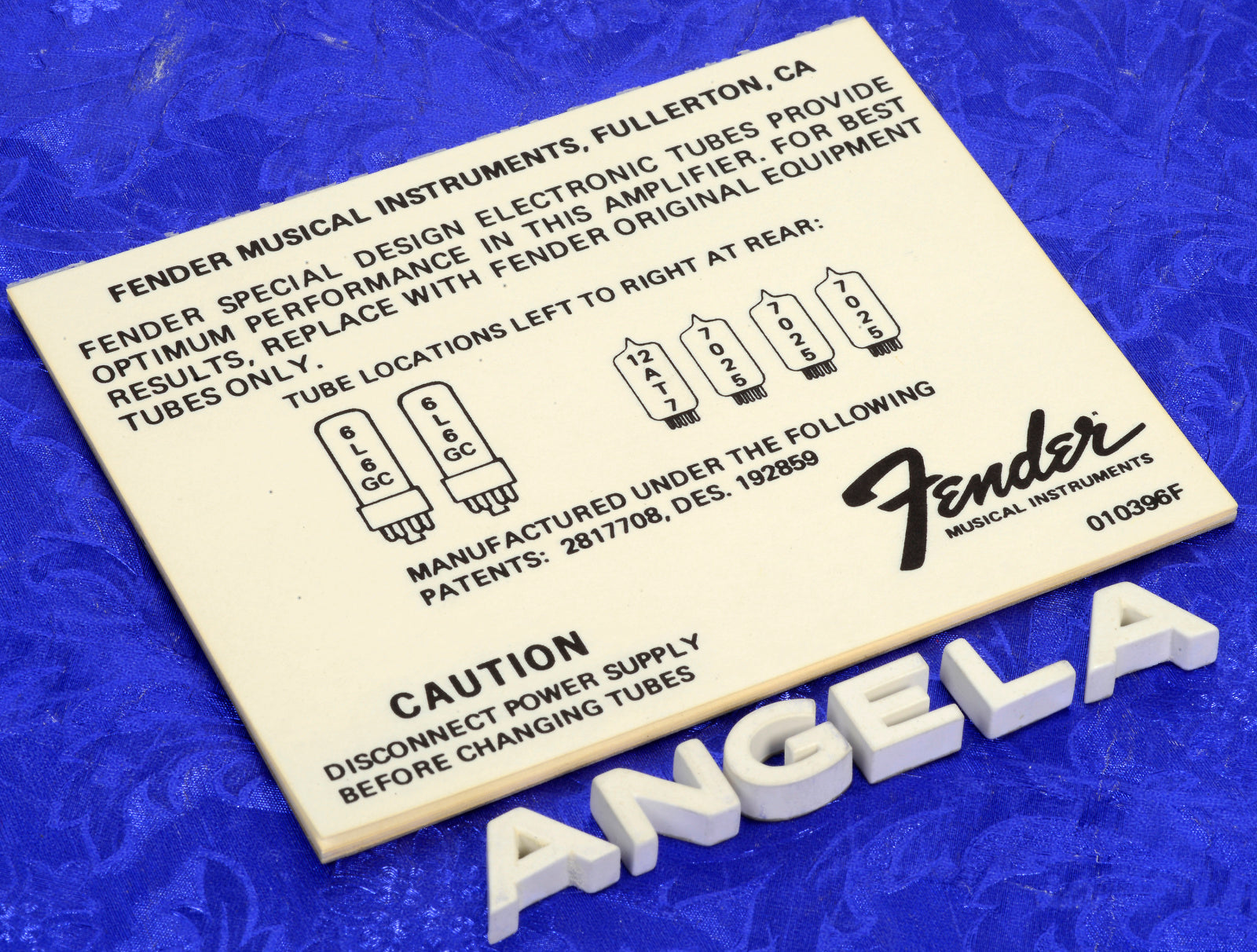 Fender Tube Chart #3 N.O.S. '70s-'80s 6L6GC, 6L6GC 12AT7, 7025, 7025 ...