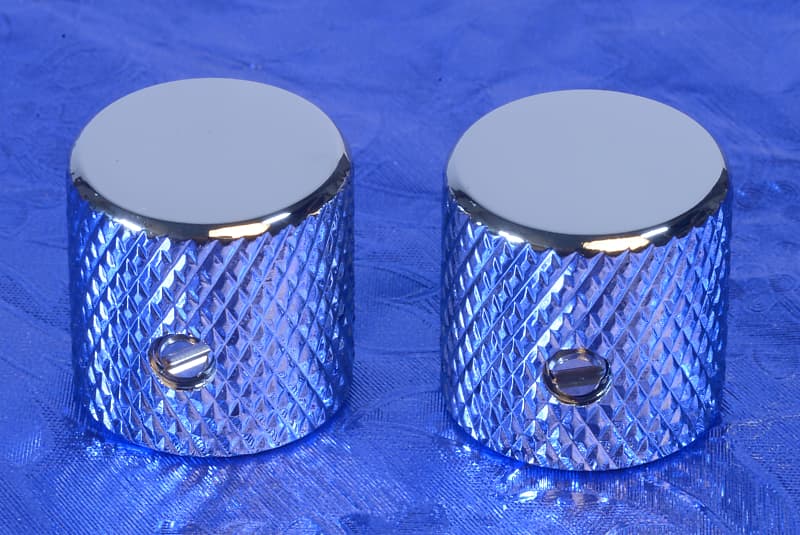 2 Chrome Vintage Tele Style Flat Top Knurled Knobs For 6mm Solid Shaft ...
